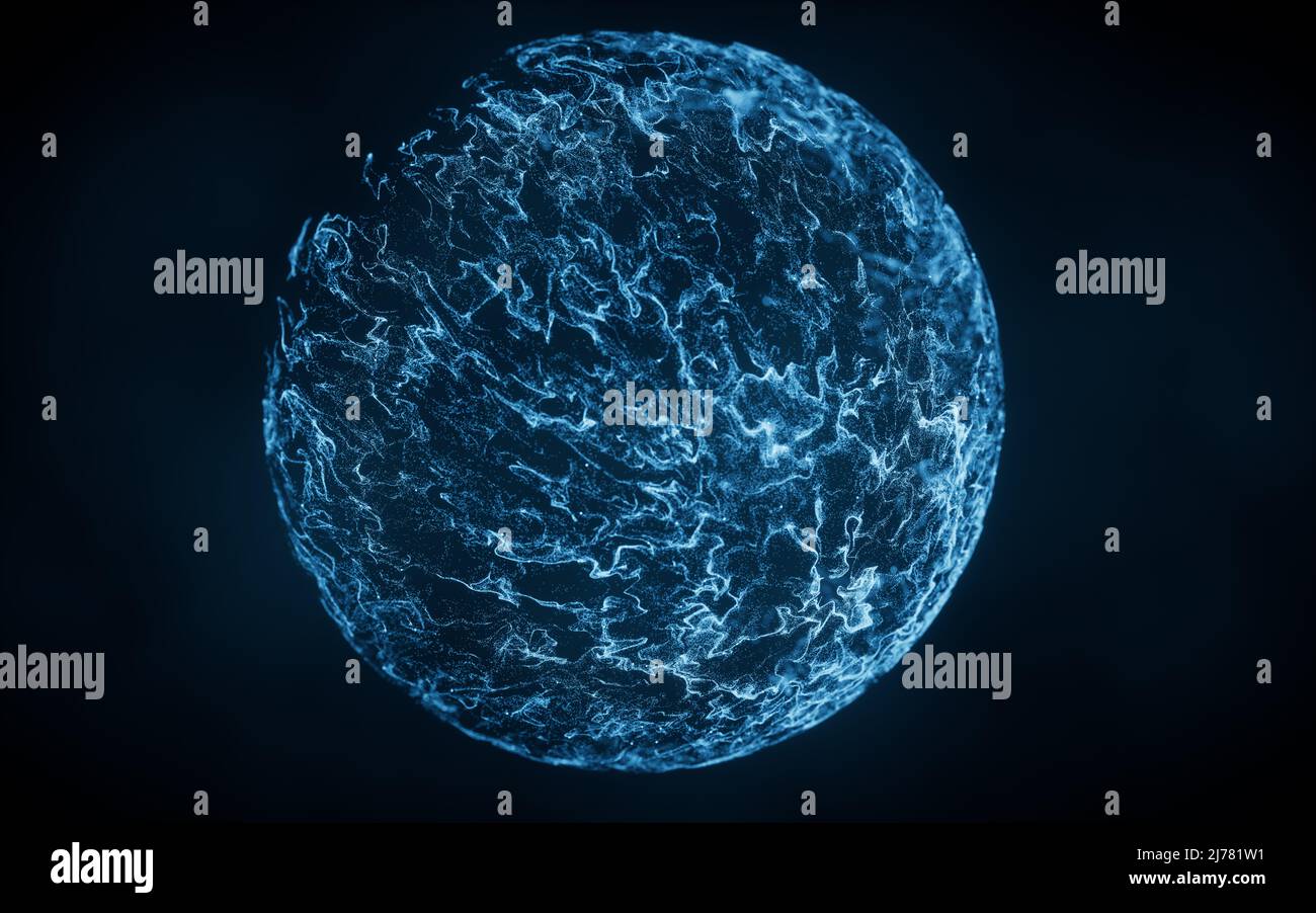 Wave particles with the shape of sphere, 3d rendering. Computer digital ...