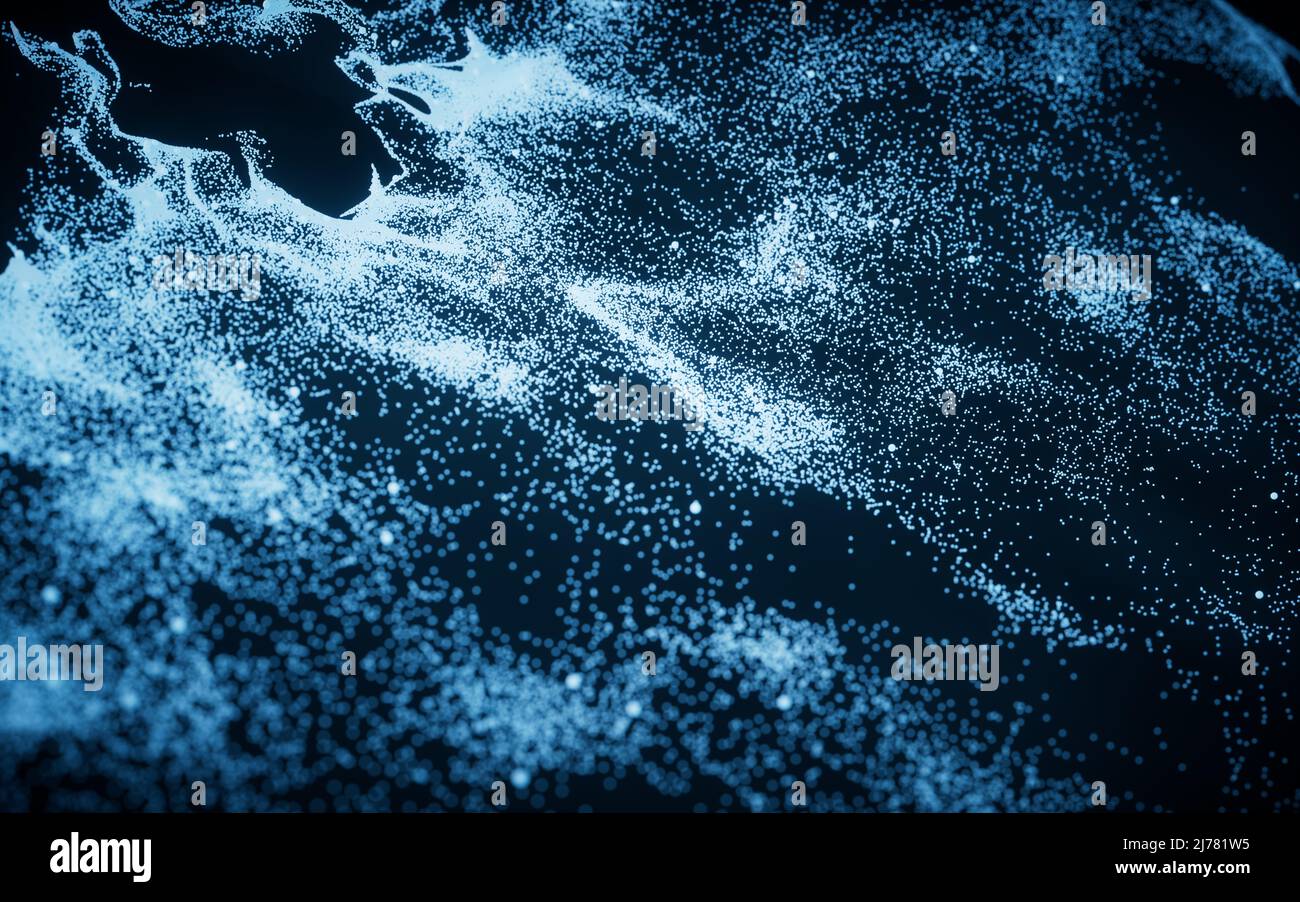 Abstract particles with wave pattern, 3d rendering. Computer digital ...