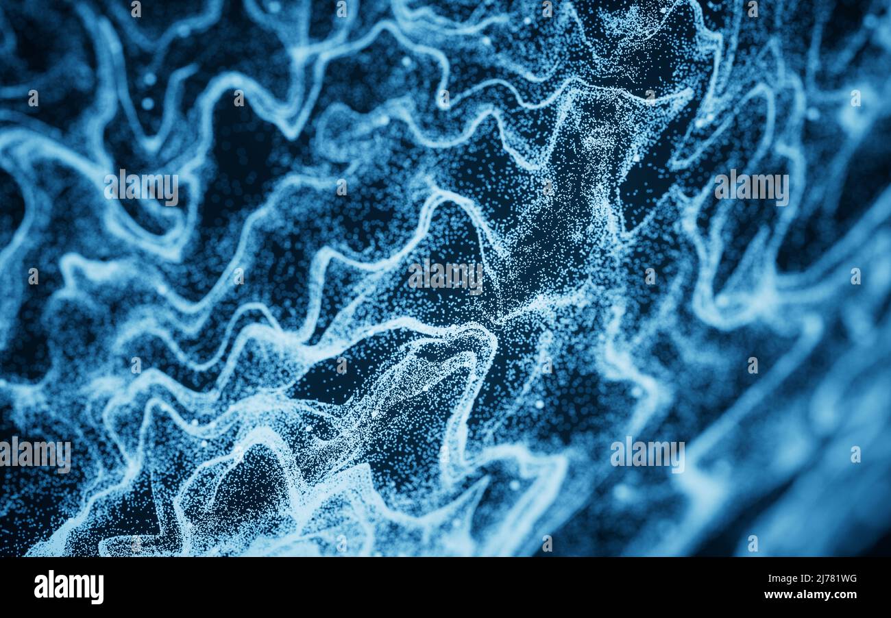 Abstract particles with wave pattern, 3d rendering. Computer digital ...
