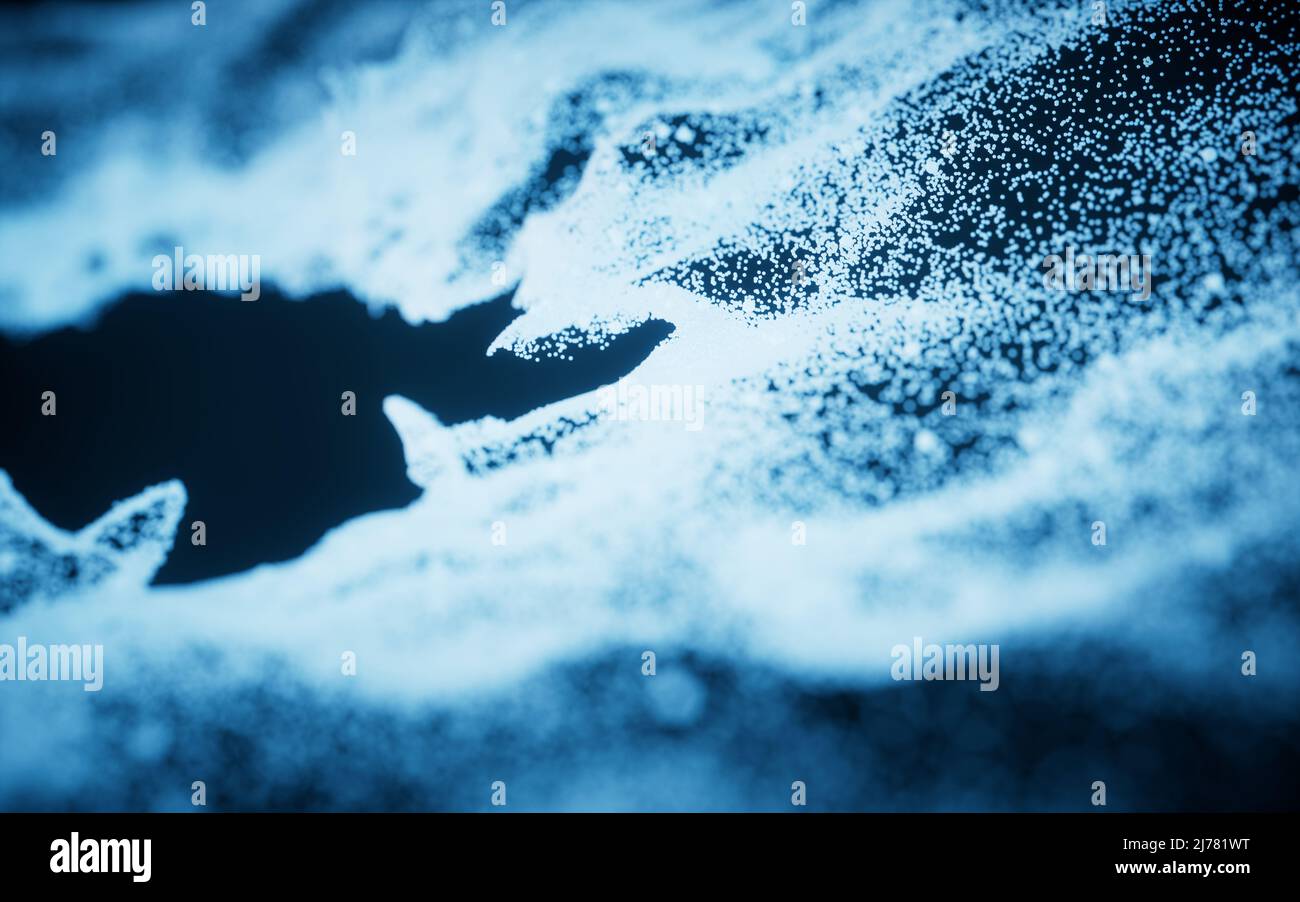 Abstract particles with wave pattern, 3d rendering. Computer digital ...