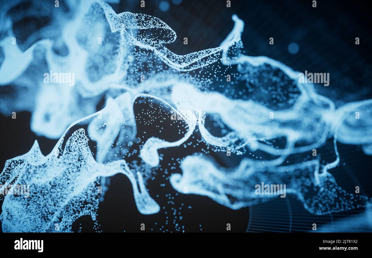 Abstract particles with wave pattern, 3d rendering. Computer digital ...