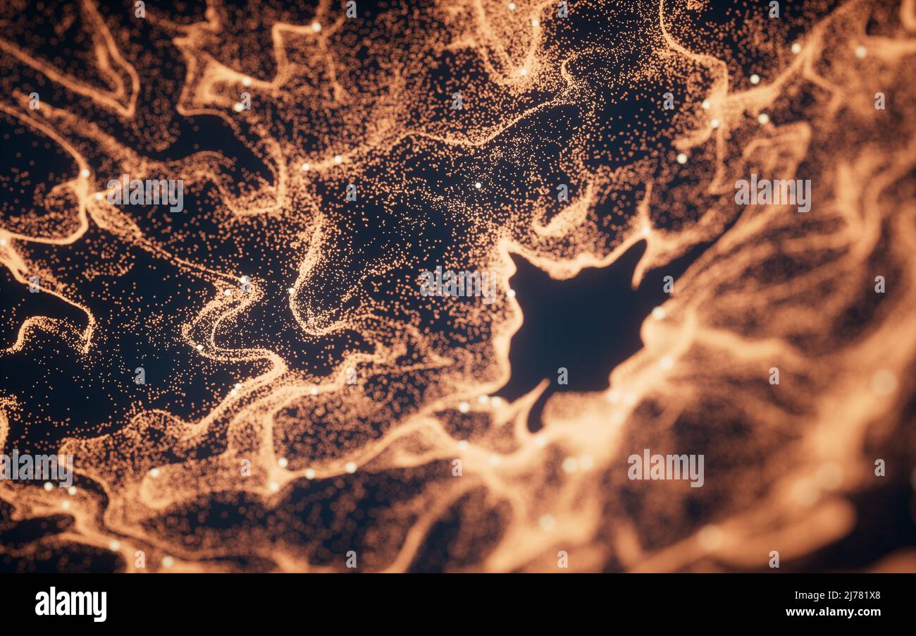 Abstract particles with wave pattern, 3d rendering. Computer digital ...