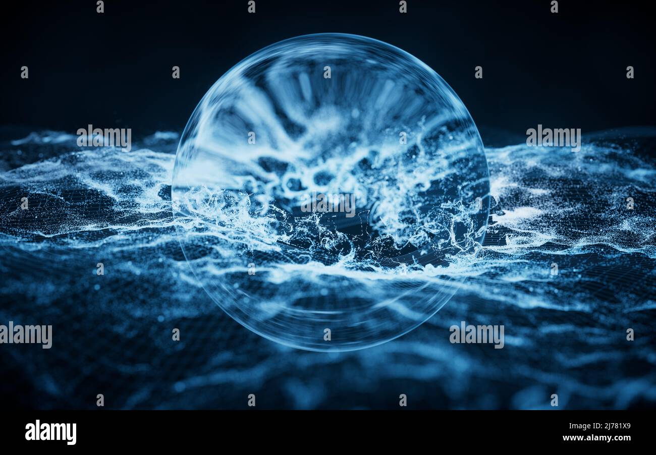 Abstract particles with wave pattern, 3d rendering. Computer digital ...