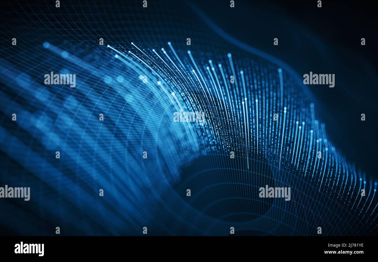 Cyberspace with glowing wave lines, 3d rendering. Computer digital ...