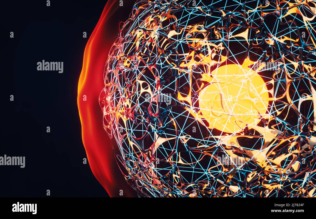 Biochemistry sphere with digital mesh lines, 3d rendering. Computer ...