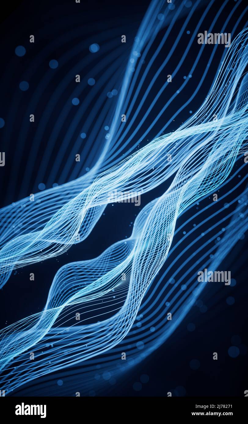 Flowing wave lines, curve pattern, 3d rendering. Computer digital ...