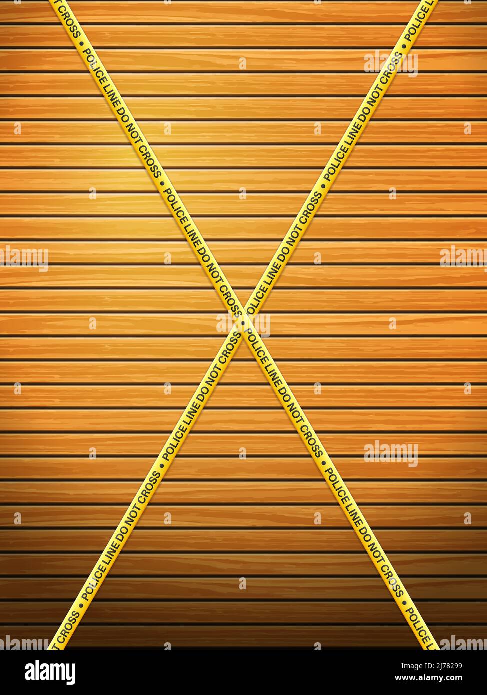 Police line tape on wooden background. Vector illustration Stock Photo ...