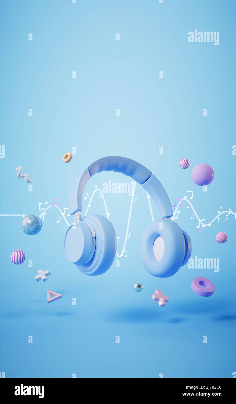 Headphones gaming headset, 3d rendering. Listening audio electronic ...