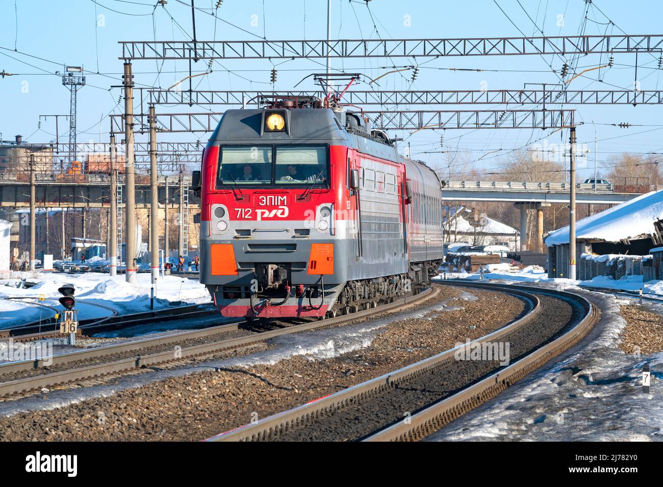 SHARYA, RUSSIA - MARCH 18, 2022: Russian modern electric locomotive ...