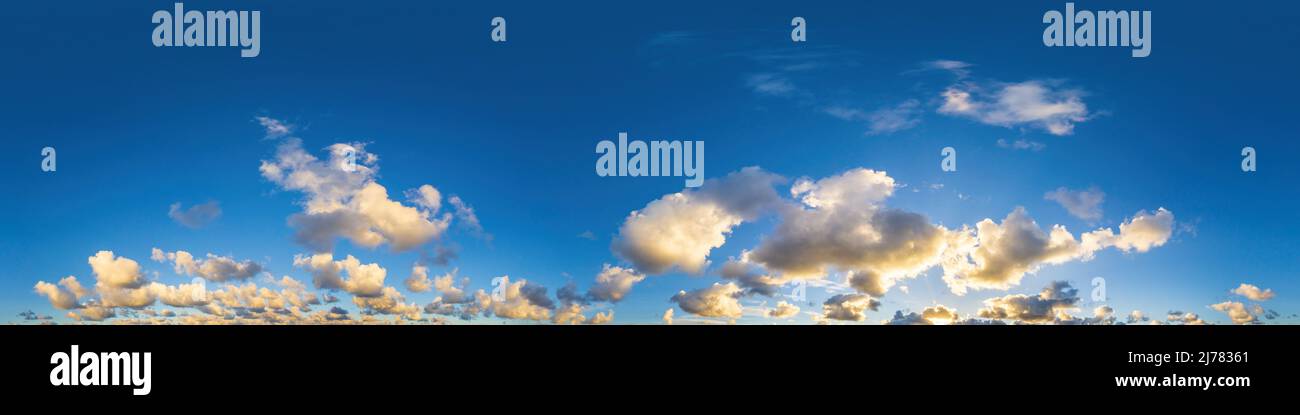 Dark blue sunset sky panorama with Cumulus clouds. Seamless hdr pano in ...