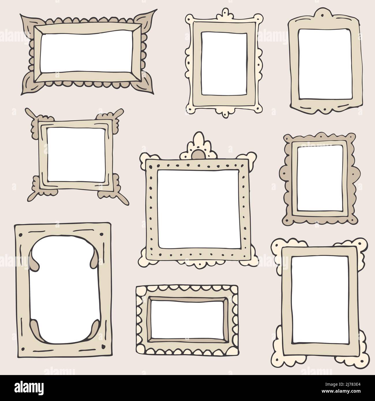 Set of hand drawn doodle frames, squares, vector borders design ...