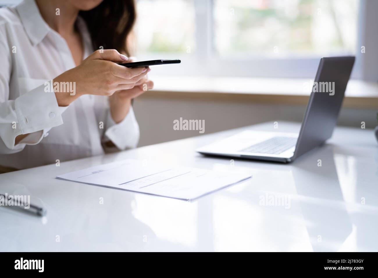 Taking Document Picture Or Photo With Phone. Smartphone Optical ...