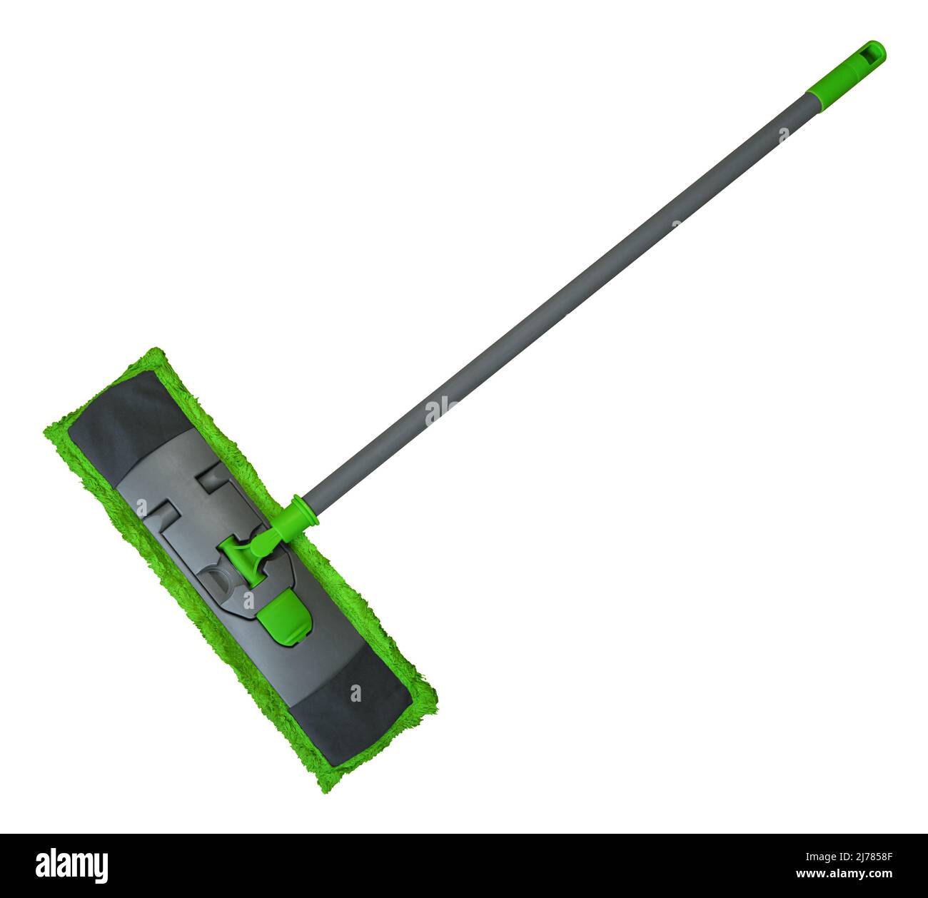 Top view of green plastic mop isolated on white. Clipping Path included ...