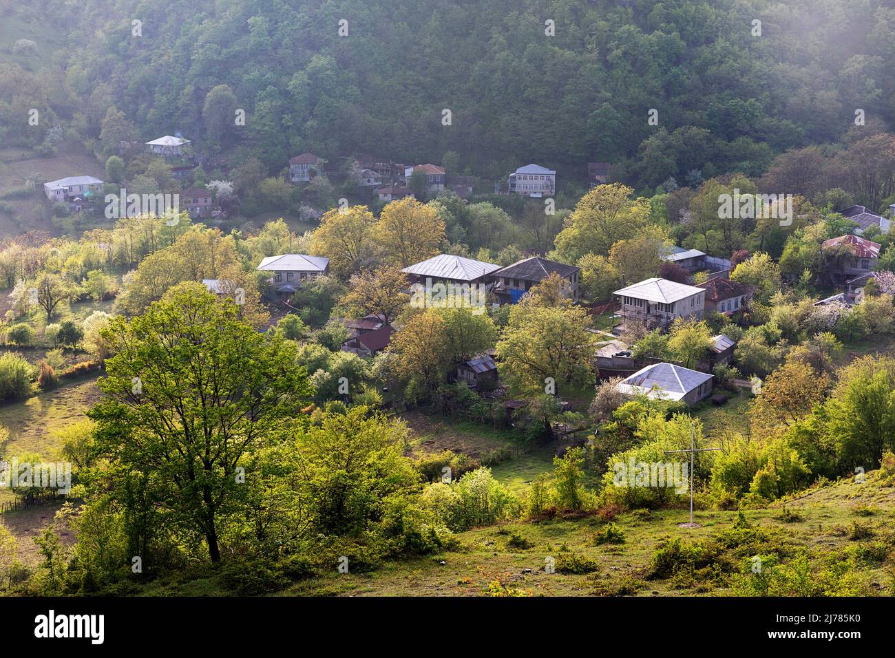 View of a traditional georgian village of Katskhi near Katskhi Column ...