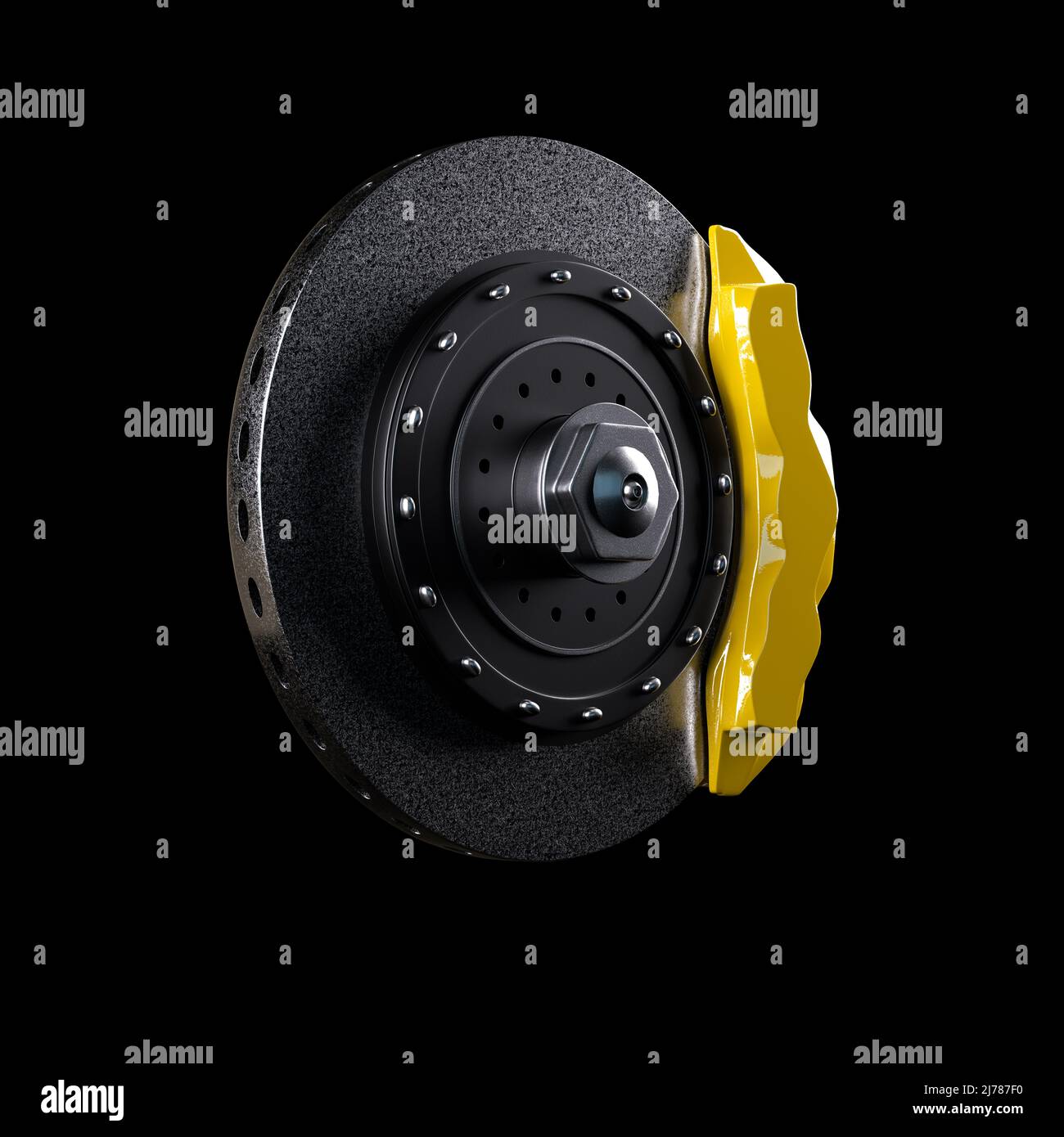 carbon ceramic car braking system brake disk with yellow caliper ...