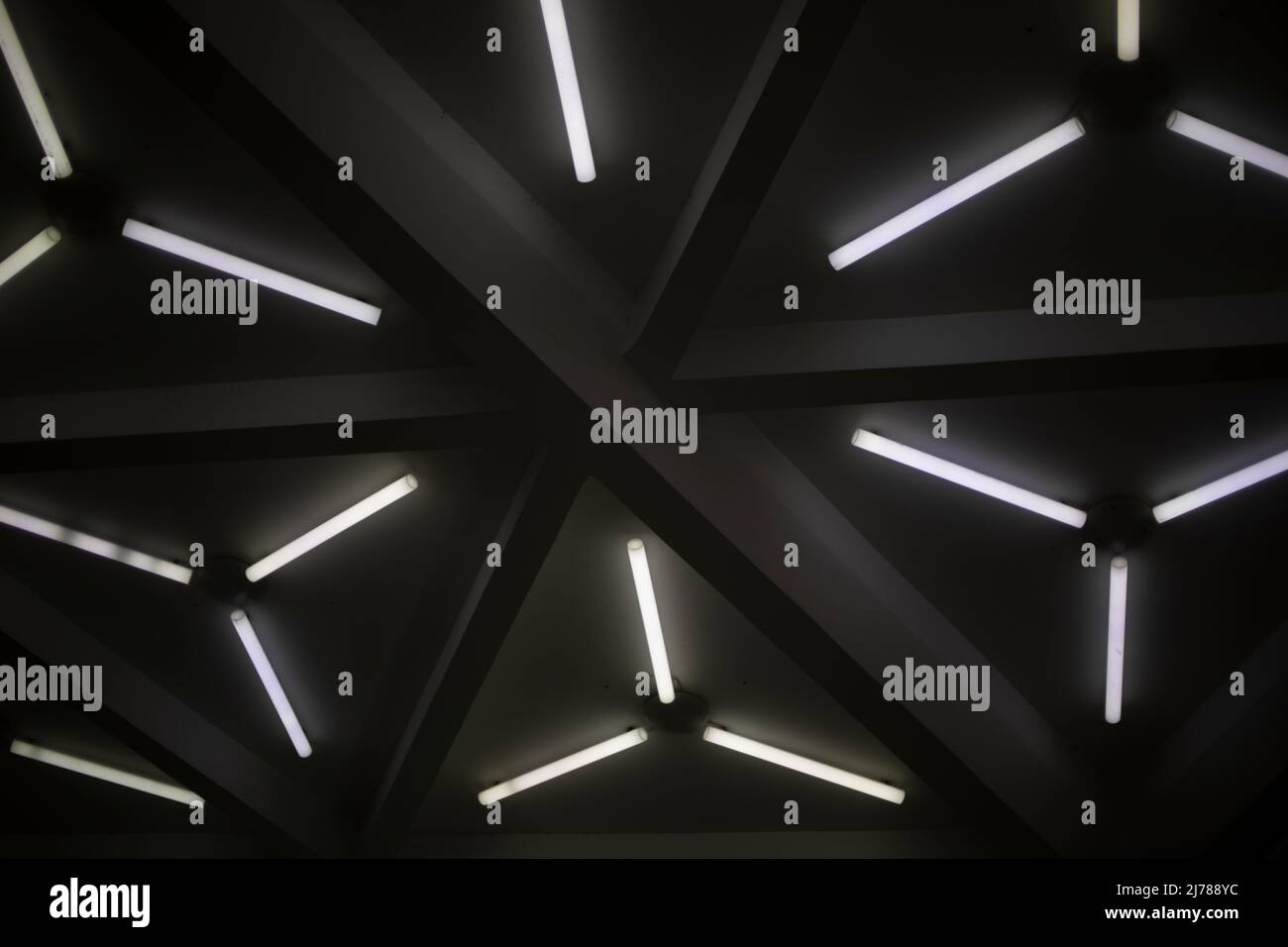 Lamp on ceiling. Ceiling of building. Triangles of lamps Stock Photo ...