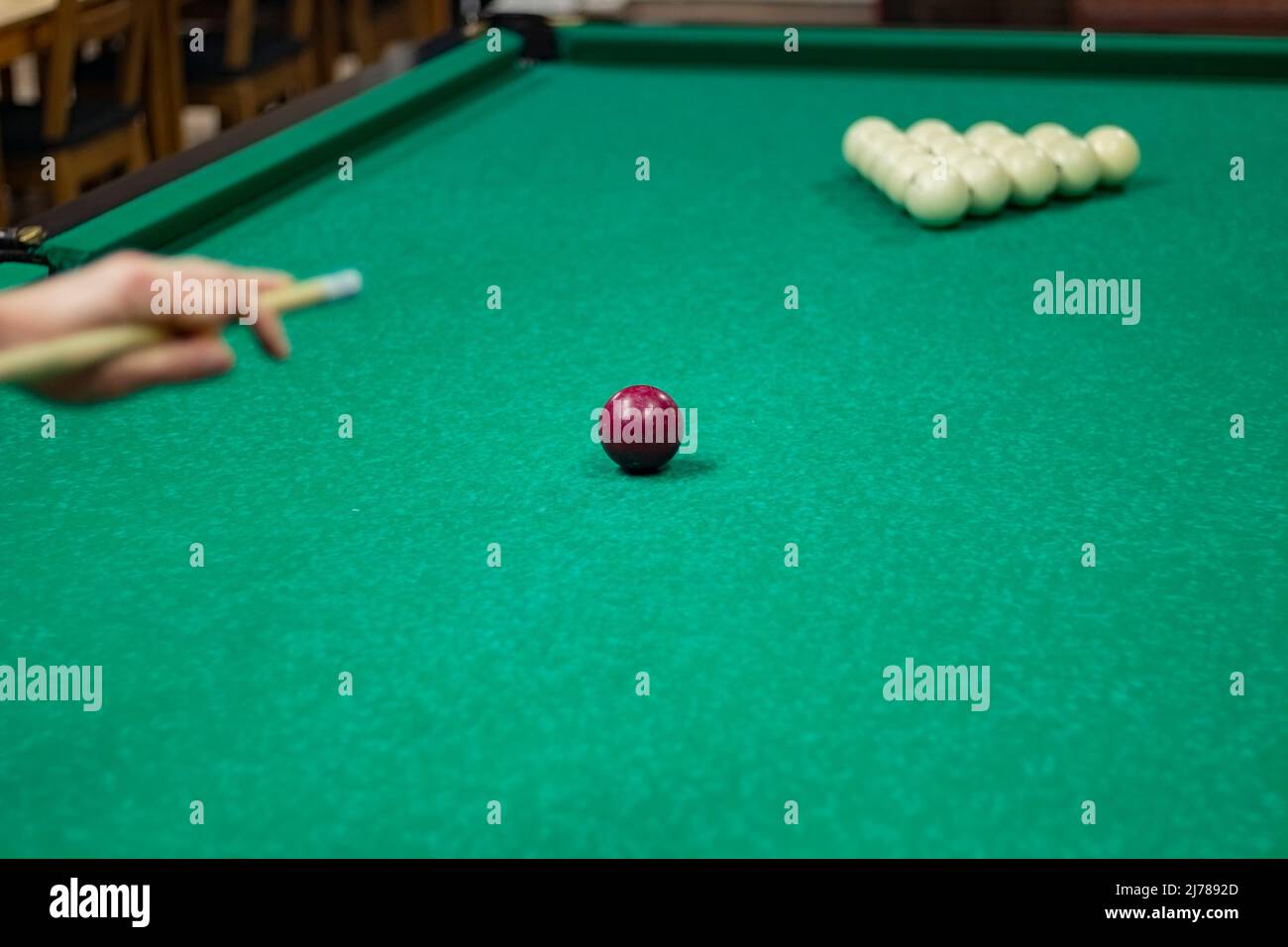 Game of billiards. White balls for cue strike. Sports competition ...