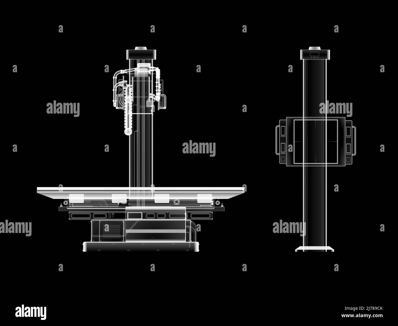 3d rendering x-ray scanner machine wireframe or blueprint for radiology ...