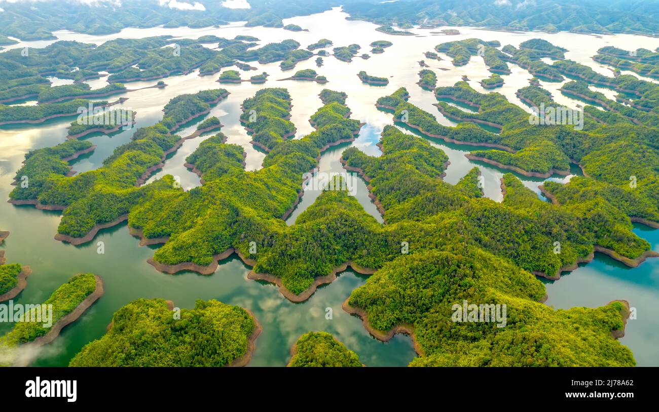 Landscape Ta Dung lake seen from above in the morning with small ...
