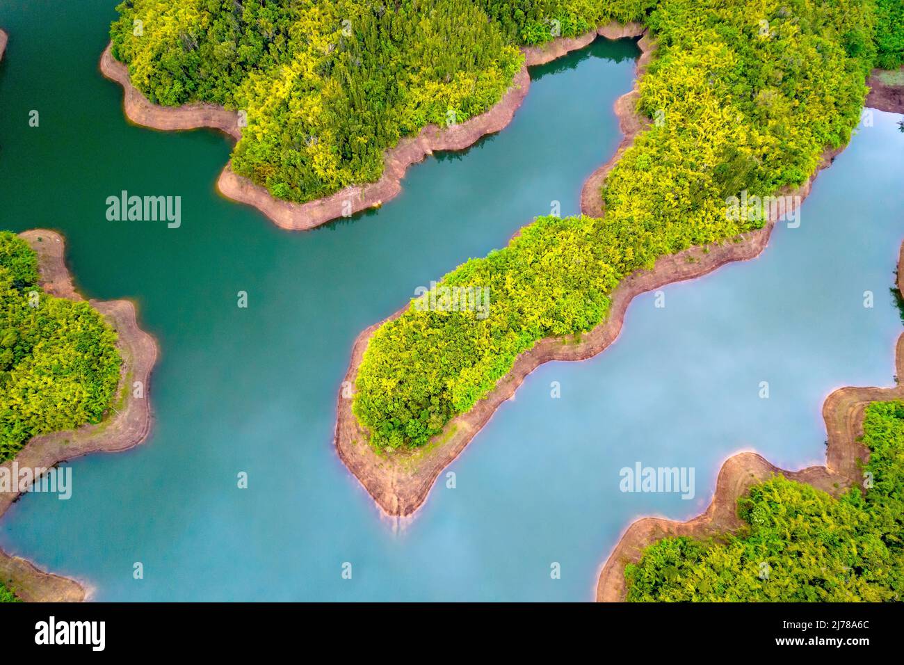 Landscape Ta Dung lake seen from above in the morning with small ...