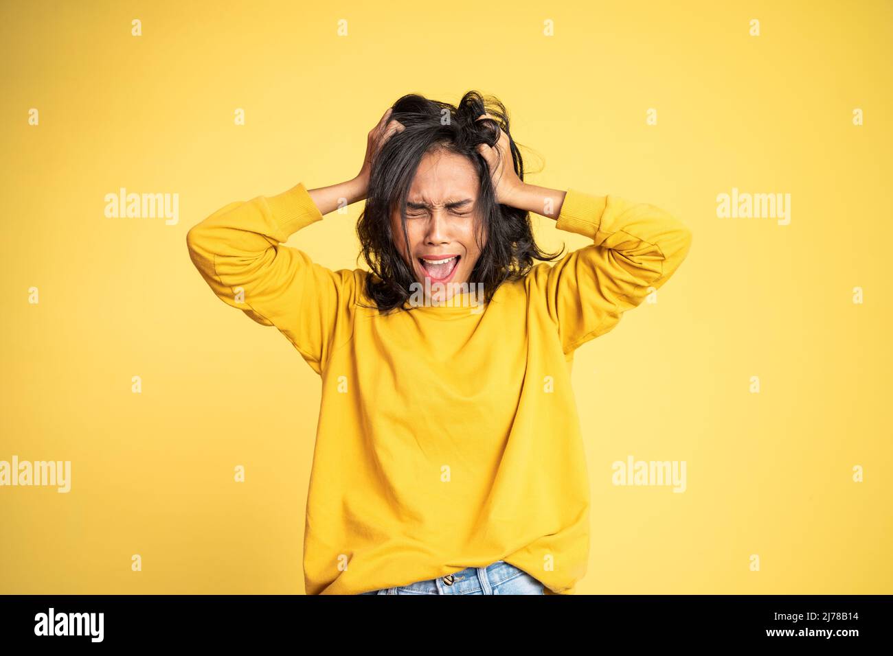 angry asian woman screaming and shouting isolated Stock Photo - Alamy