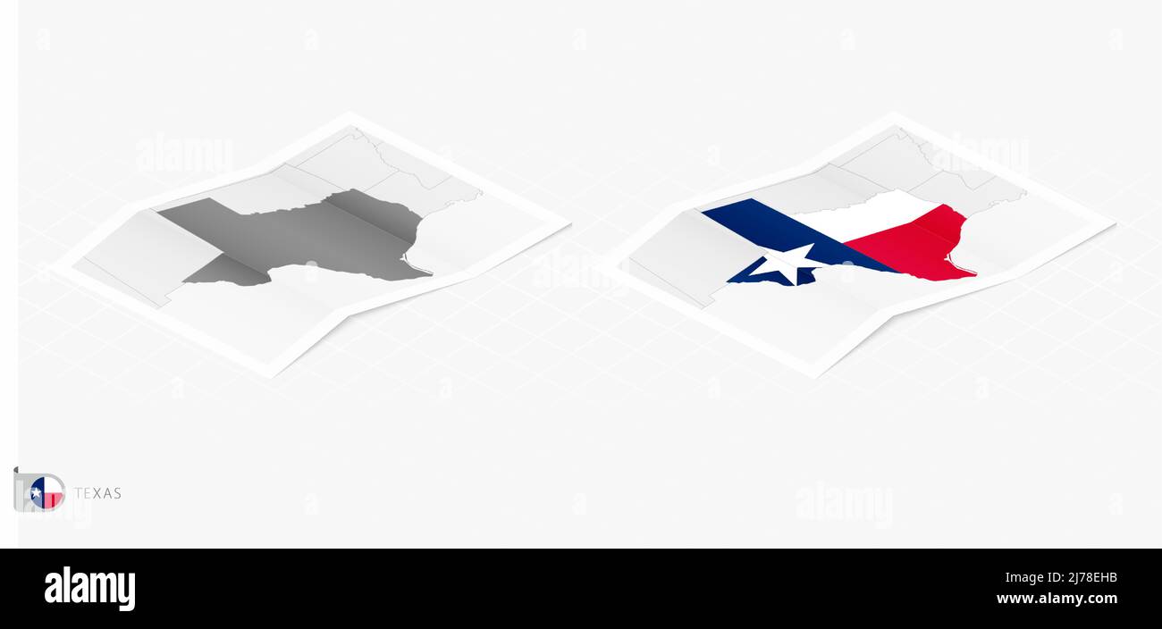 Set of two realistic map of Texas with shadow. The flag and map of ...