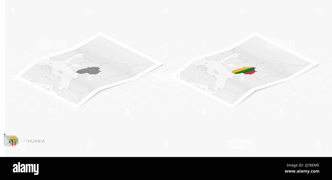 Set of two realistic map of Lithuania with shadow. The flag and map of ...
