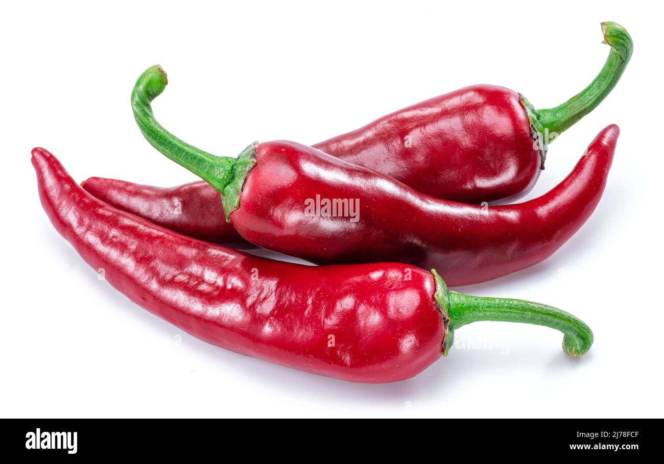 Three fresh red chilli peppers isolated on white background Stock Photo ...