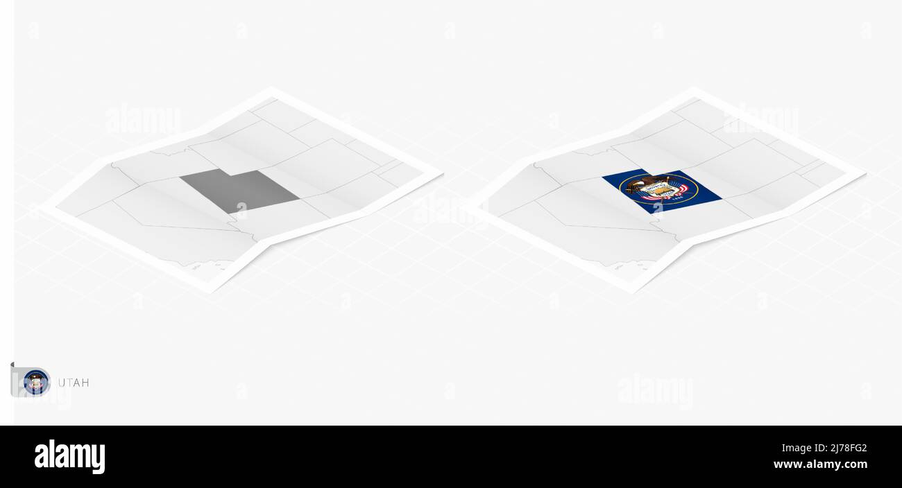 Set of two realistic map of Utah with shadow. The flag and map of Utah ...