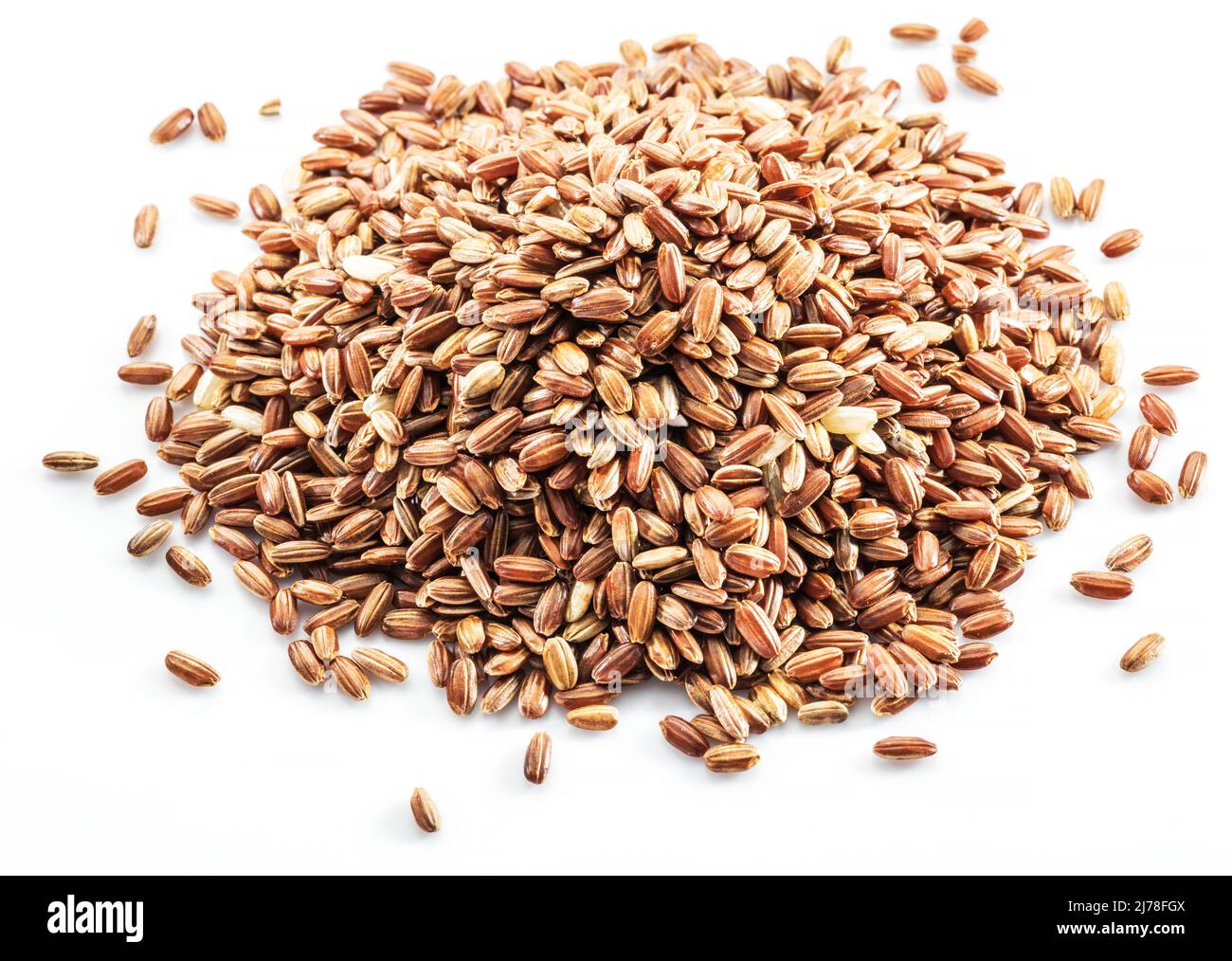 Brown rice heap - whole grain rice with outer husk on white background ...