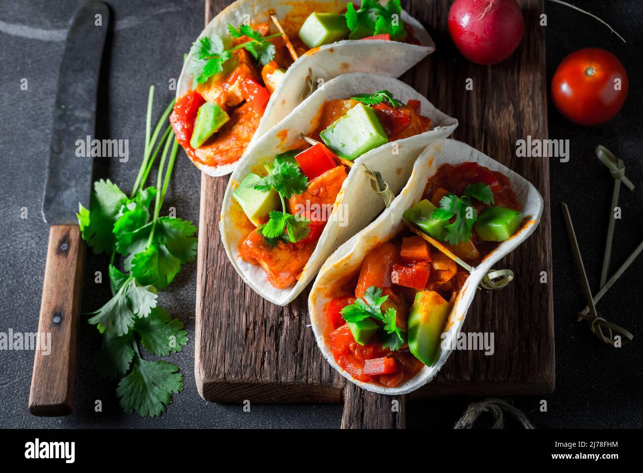 Vegetarian and healthy tacos as spicy Mexican snack. Mexican Tacos made ...