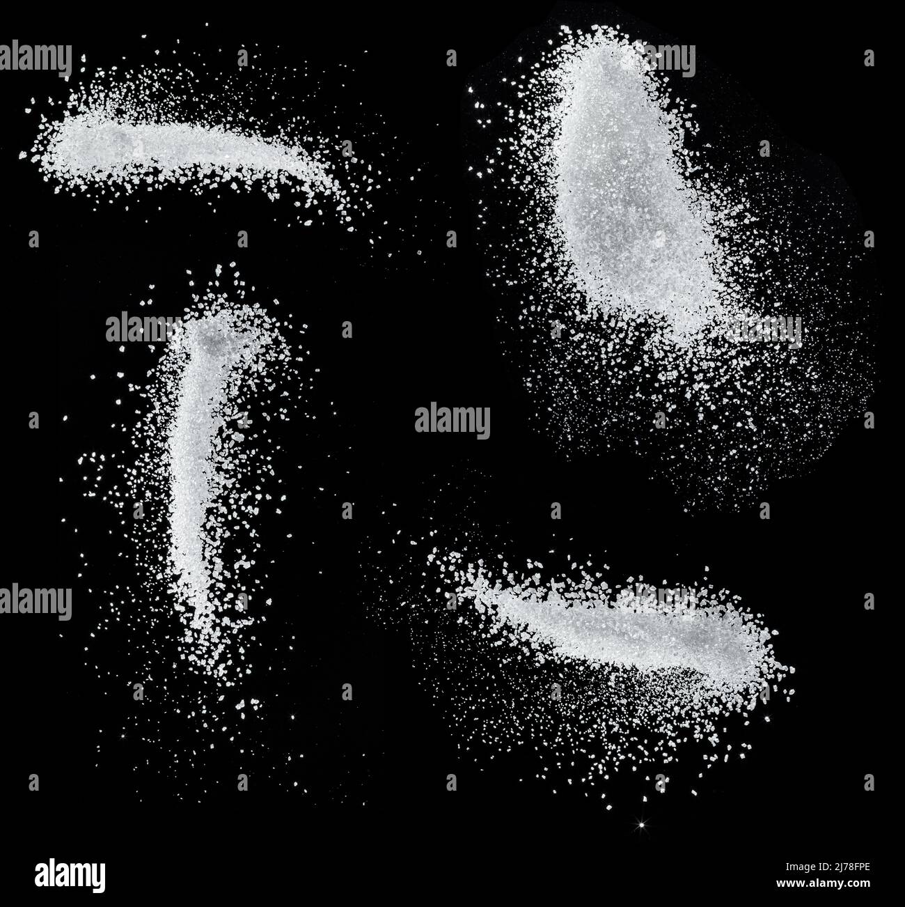 White refined sugar crystals falling down at black background Stock ...