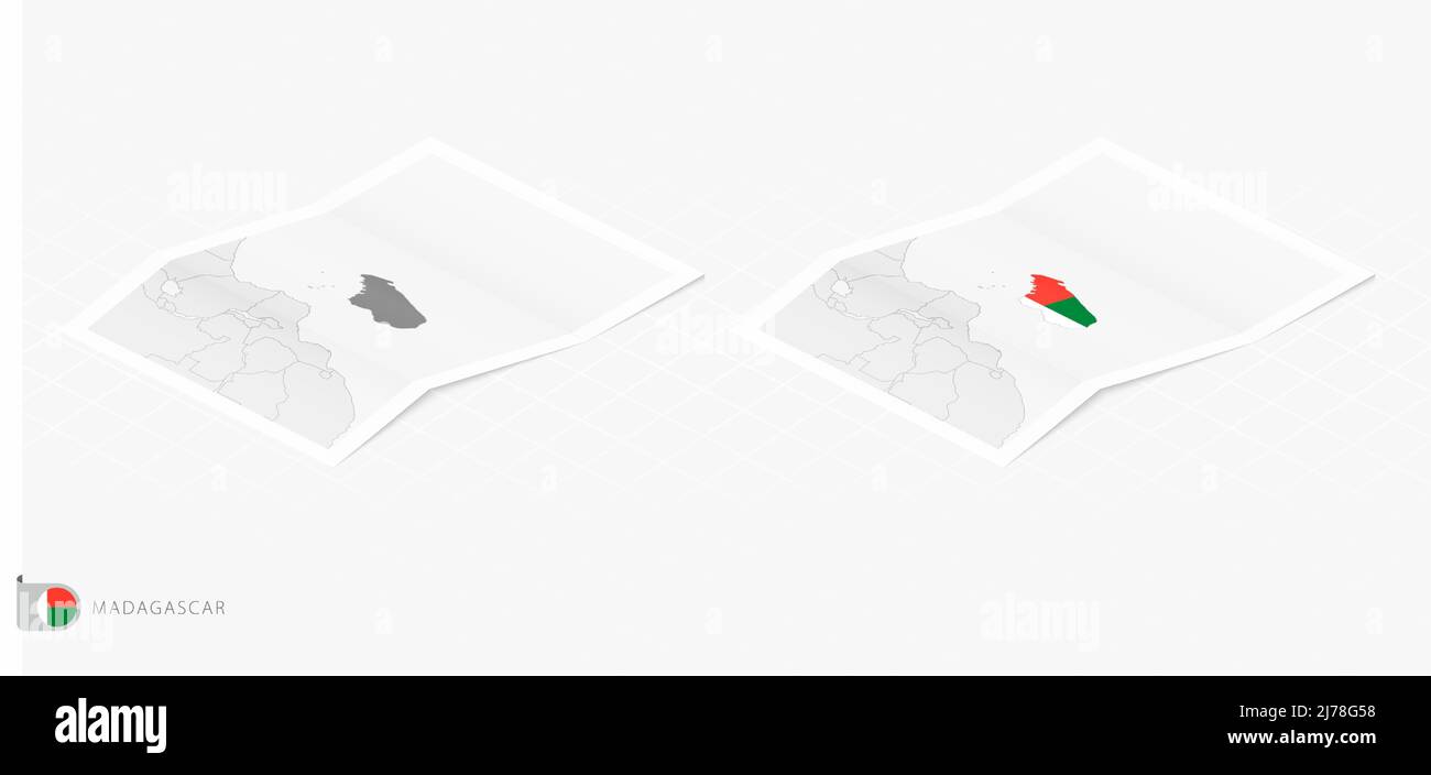 Set of two realistic map of Madagascar with shadow. The flag and map of ...