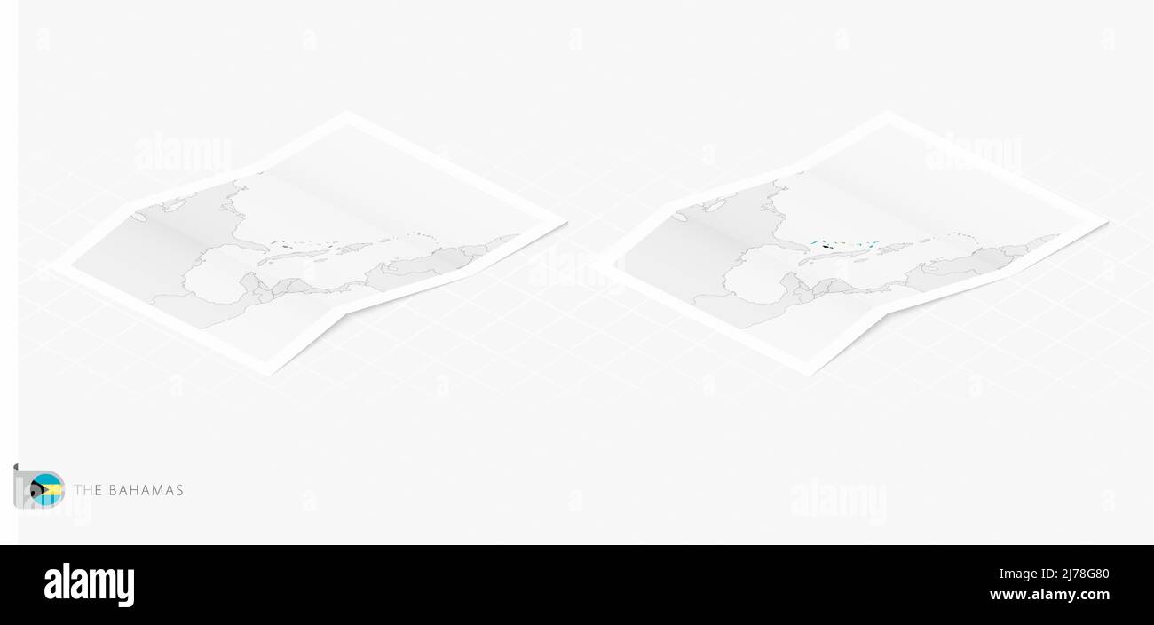 Set of two realistic map of The Bahamas with shadow. The flag and map ...