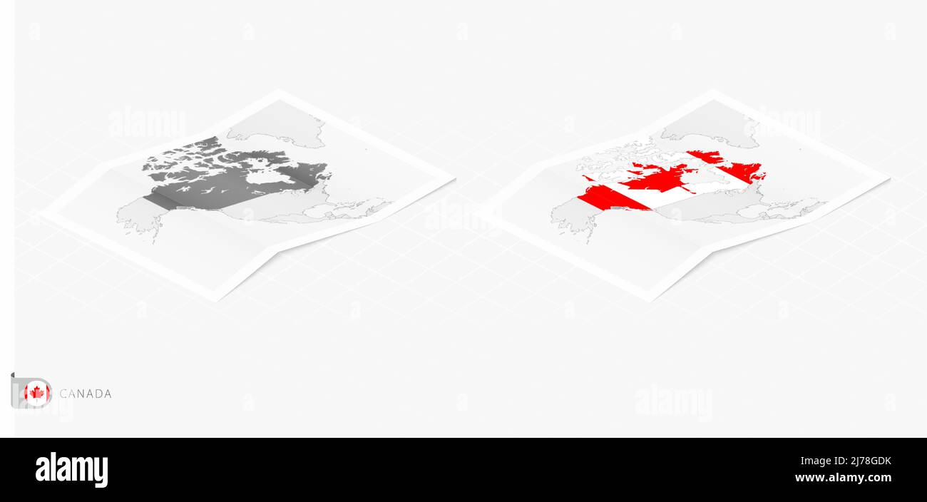 Set of two realistic map of Canada with shadow. The flag and map of ...