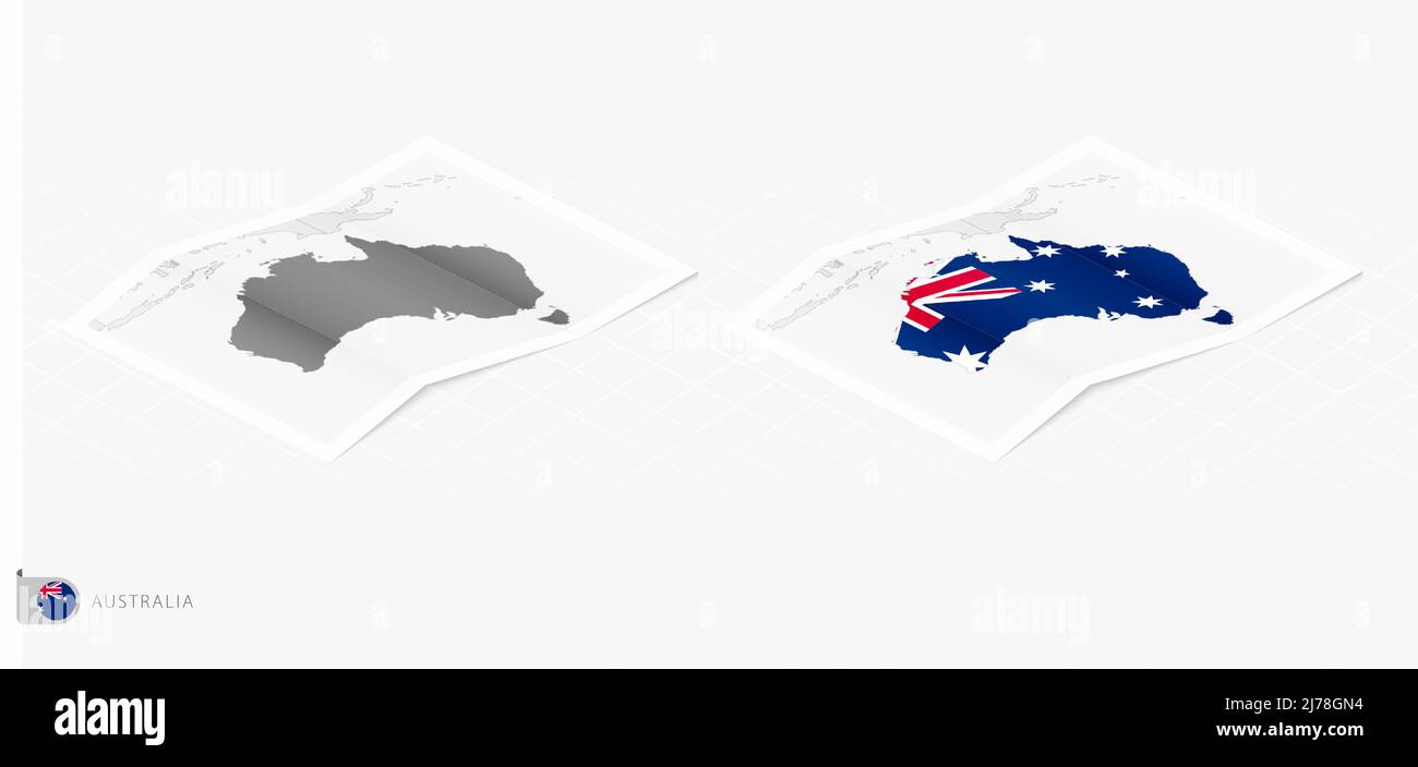 Set of two realistic map of Australia with shadow. The flag and map of ...