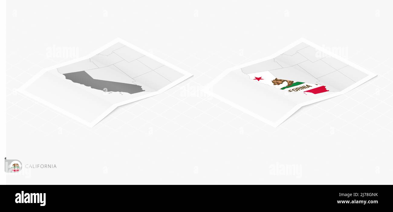 Set of two realistic map of California with shadow. The flag and map of ...