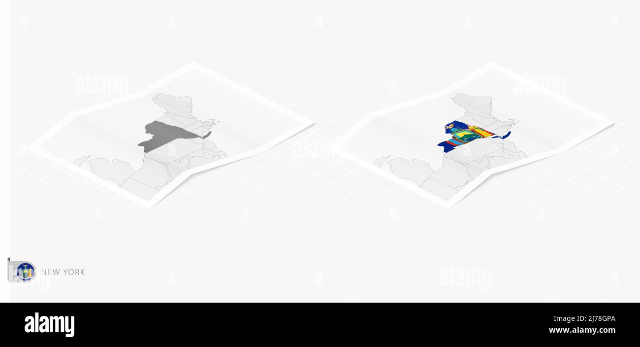 Set of two realistic map of New York with shadow. The flag and map of ...