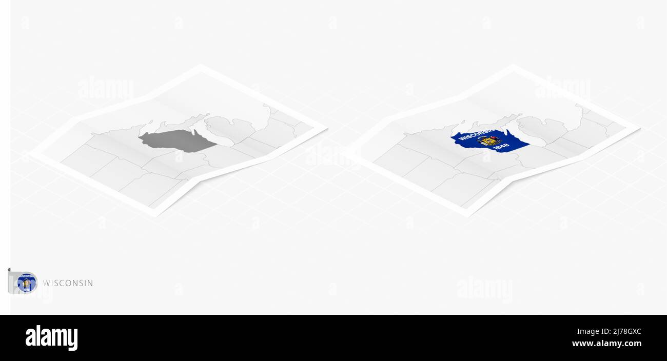 Set of two realistic map of Wisconsin with shadow. The flag and map of ...