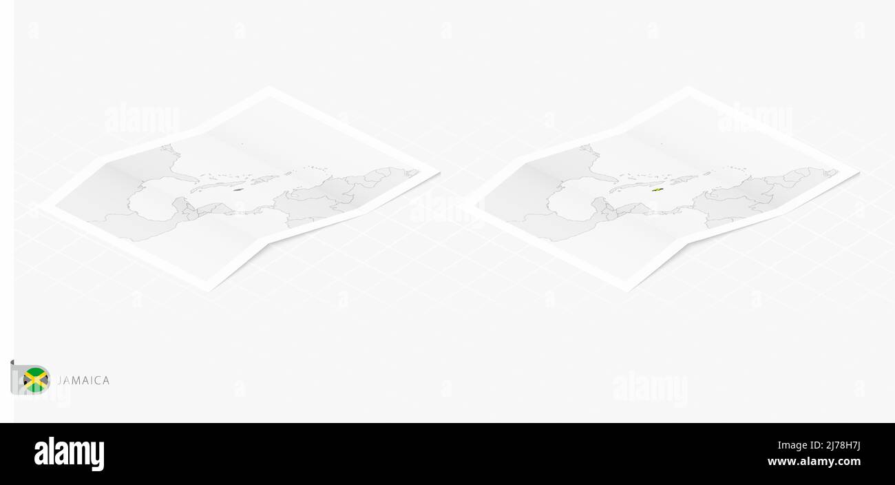 Set of two realistic map of Jamaica with shadow. The flag and map of ...