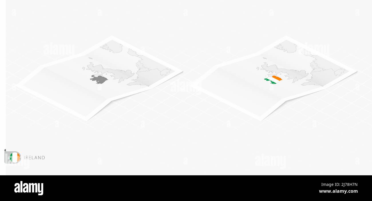 Set of two realistic map of Ireland with shadow. The flag and map of ...