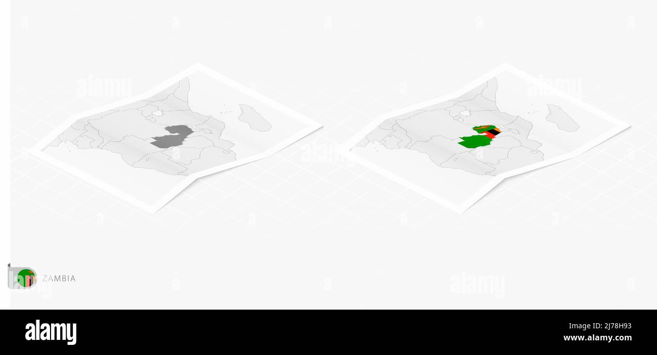 Set of two realistic map of Zambia with shadow. The flag and map of ...