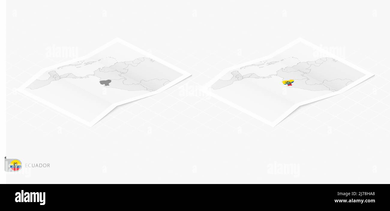 Set of two realistic map of Ecuador with shadow. The flag and map of ...