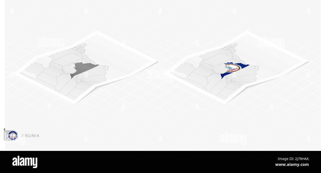 Set of two realistic map of Virginia with shadow. The flag and map of ...