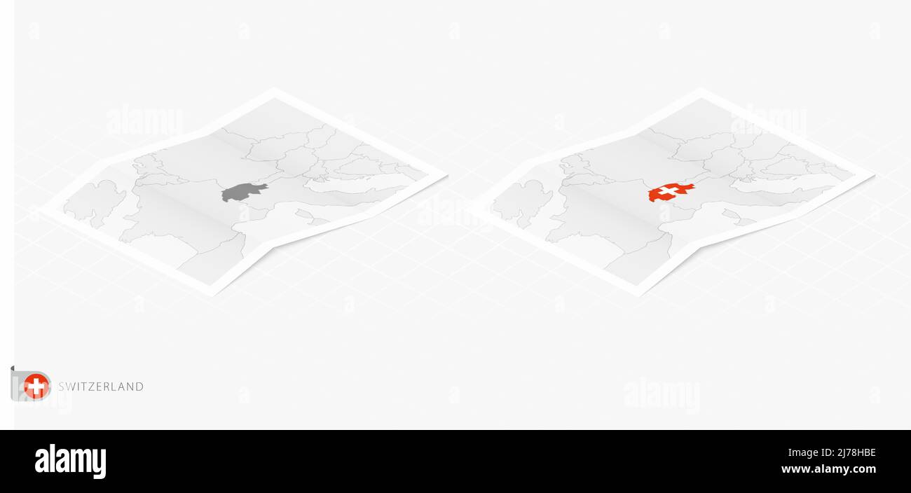 Set of two realistic map of Switzerland with shadow. The flag and map ...