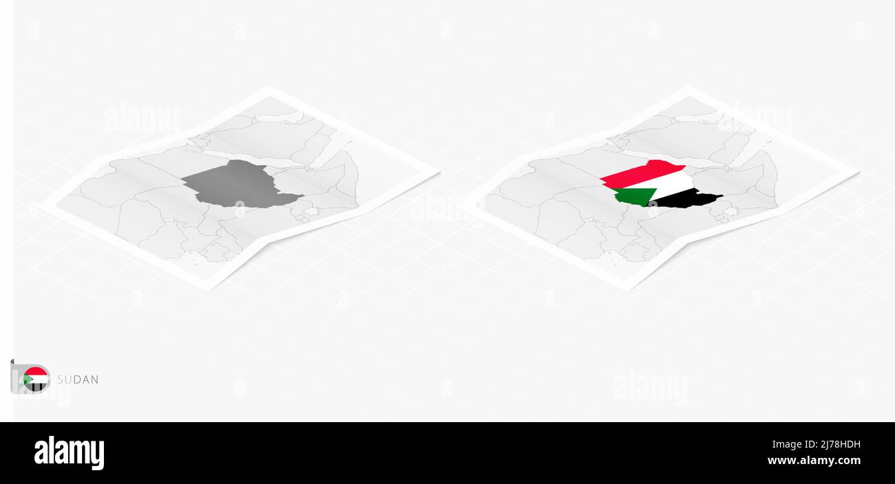Set of two realistic map of Sudan with shadow. The flag and map of ...