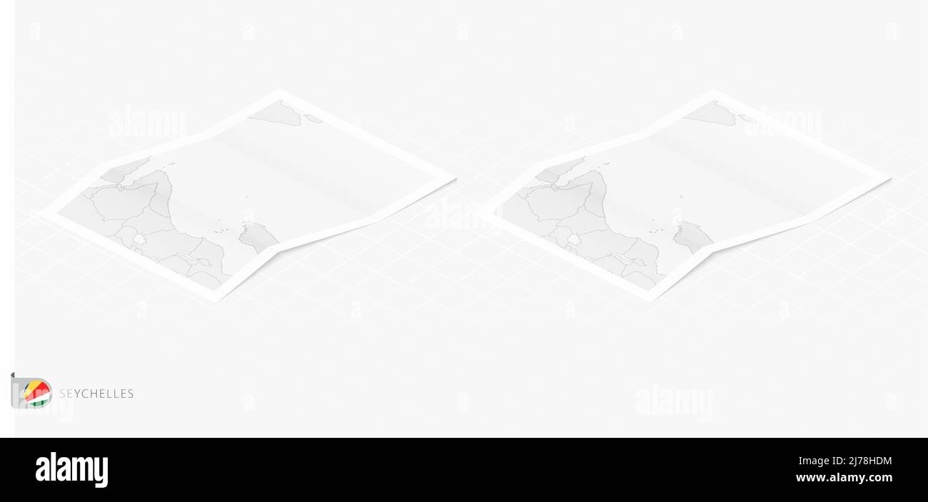 Set of two realistic map of Seychelles with shadow. The flag and map of Seychelles in isometric ...