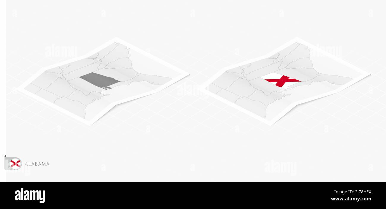Set of two realistic map of Alabama with shadow. The flag and map of ...