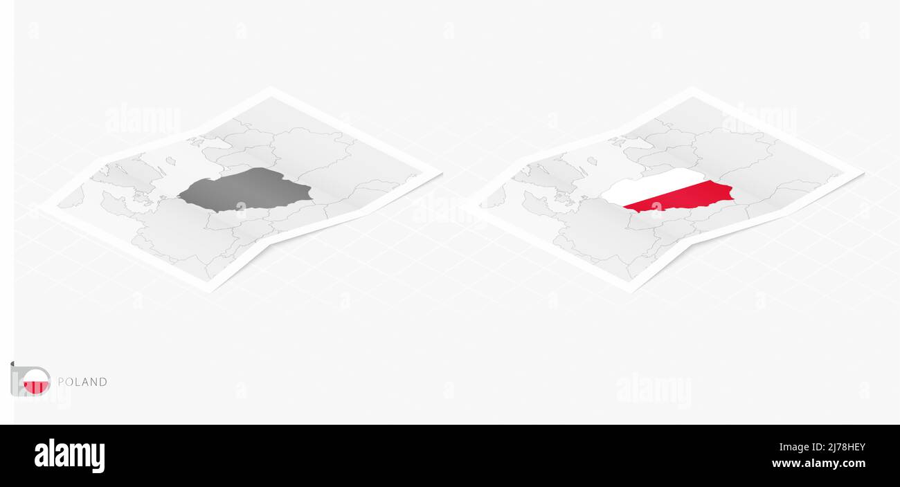 Set of two realistic map of Poland with shadow. The flag and map of ...
