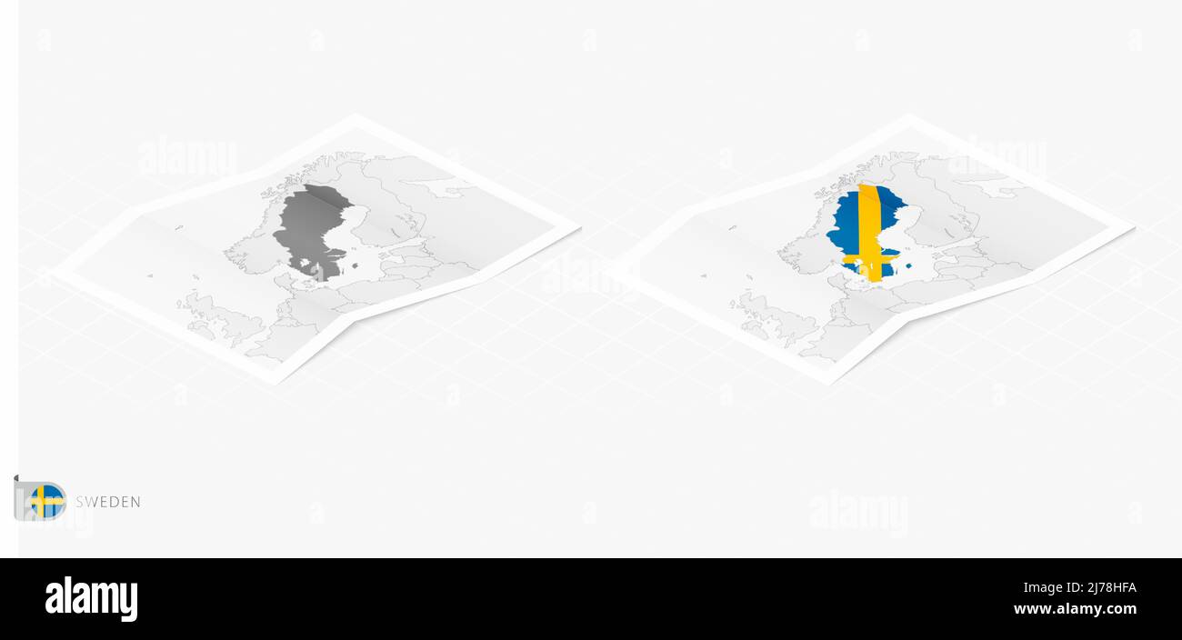 Set of two realistic map of Sweden with shadow. The flag and map of ...